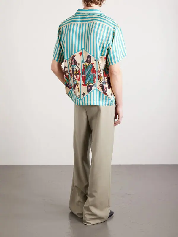 BODE Royals Camp-collar Striped Printed Silk Shirt - Blue