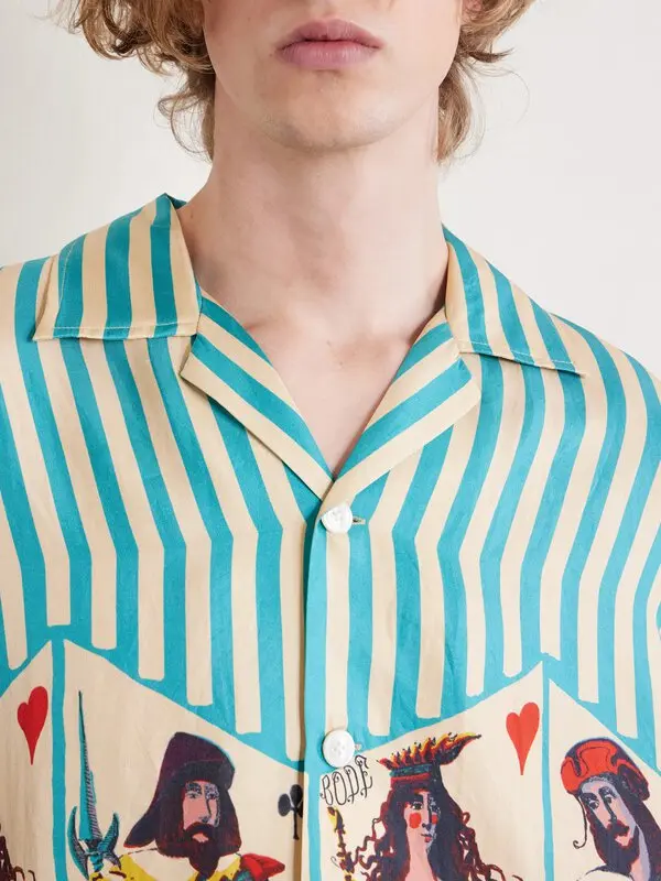 BODE Royals Camp-collar Striped Printed Silk Shirt - Blue