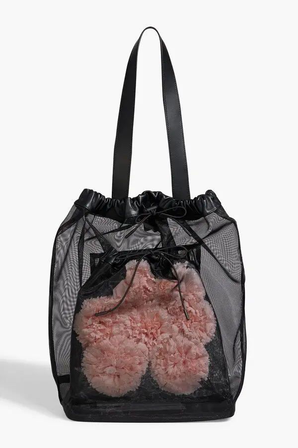 Simone Rocha Carnation Pocket Floralappliquéd Mesh Tote - Black