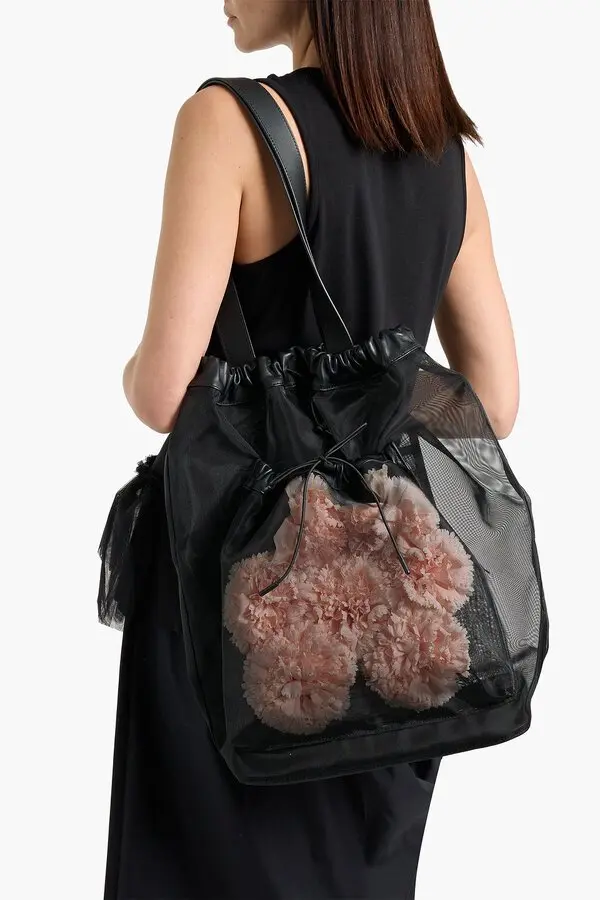 Simone Rocha Carnation Floral-appliquéd Mesh Tote