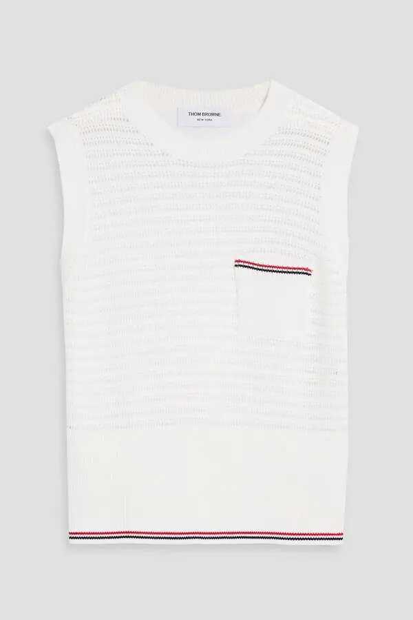 Thom Browne Open-knit Cotton Vest - White
