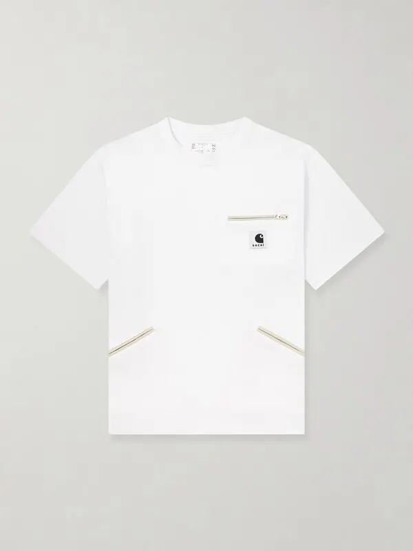 Sacai Carhartt Wip Logo-appliquéd Cotton-jersey T-shirt - White
