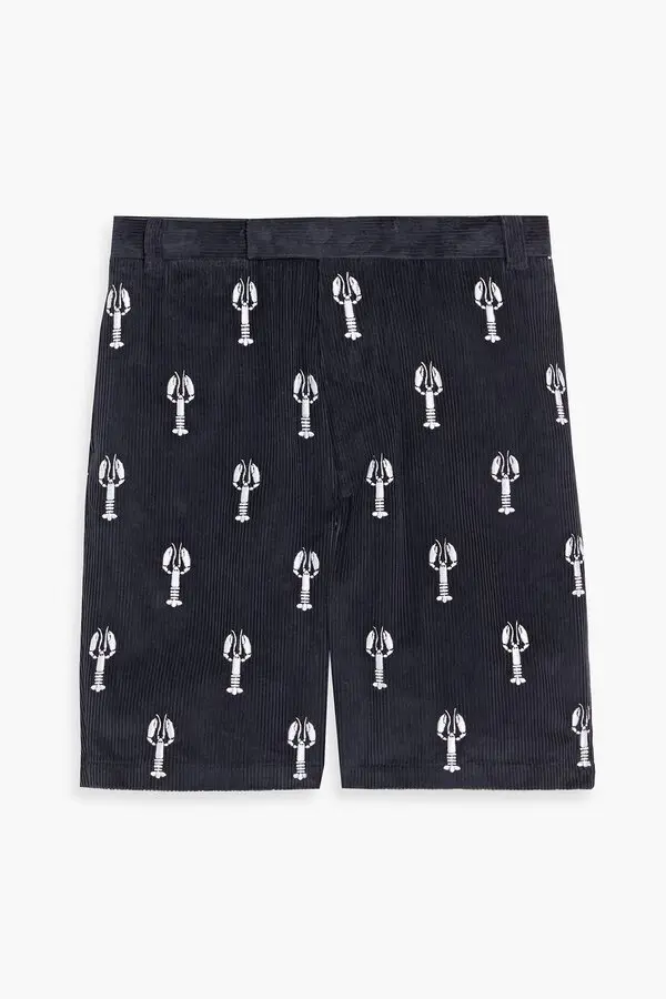 Thom Browne Embroidered Cotton-corduroy Shorts - Navy