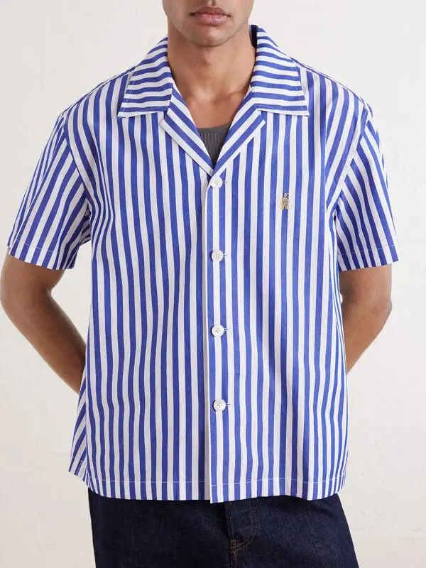 BODE Calliope Camp-collar Embroidered Striped Cotton-poplin Shirt