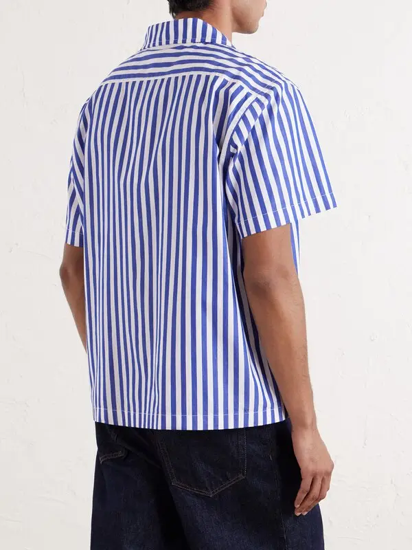 BODE Calliope Camp-collar Embroidered Striped Cotton-poplin Shirt