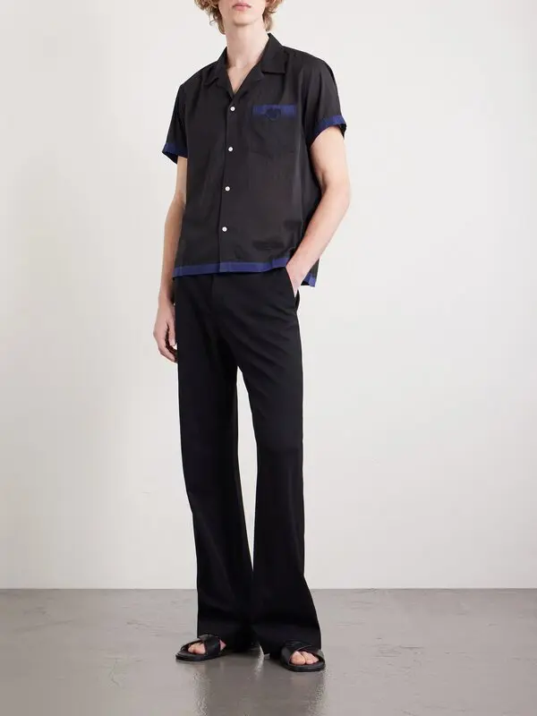 BODE Heart Deco Appliquéd Two-tone Cotton Shirt - Black