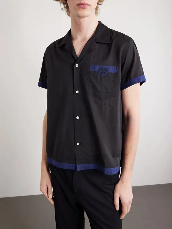 BODE Heart Deco Appliquéd Two-tone Cotton Shirt - Black