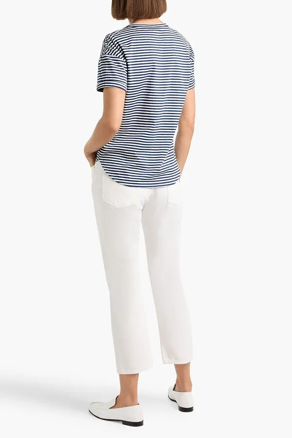 Brunello Cucinelli Striped Cotton-jersey T-shirt With Bead Embellishments - Navy