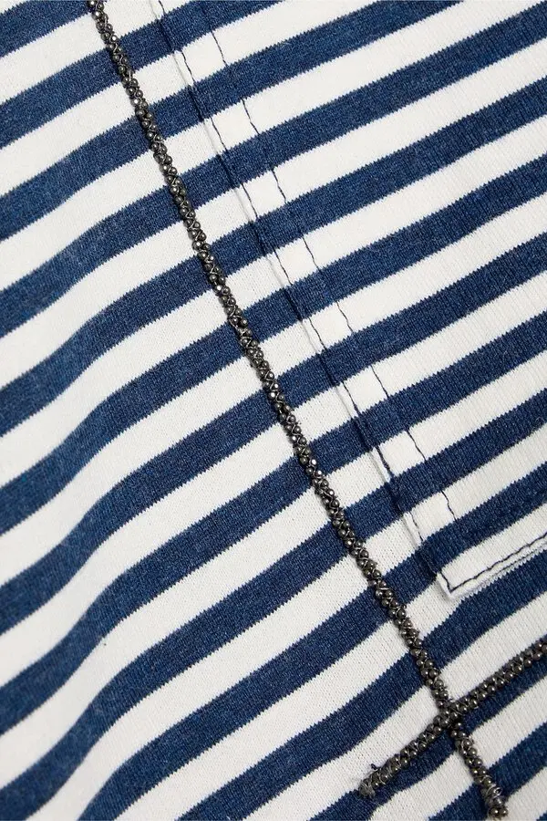 Brunello Cucinelli Striped Cotton-jersey T-shirt With Bead Embellishments - Navy