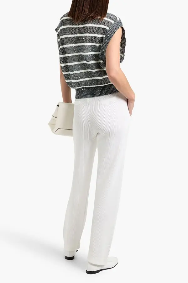 Brunello Cucinelli Sequin-embellished Striped Linen-blend Vest
