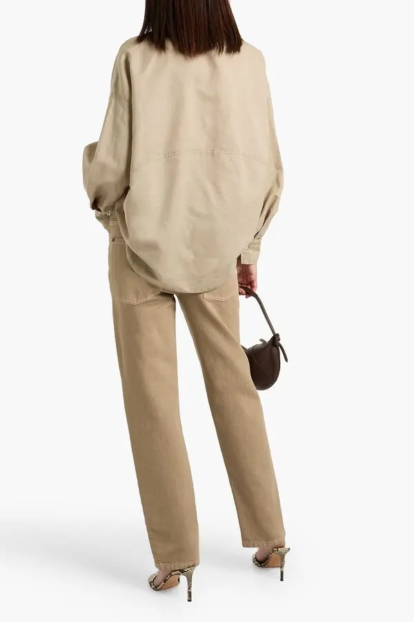 Brunello Cucinelli Bead-embellished Linen And Cotton-blend Shirt - Sand