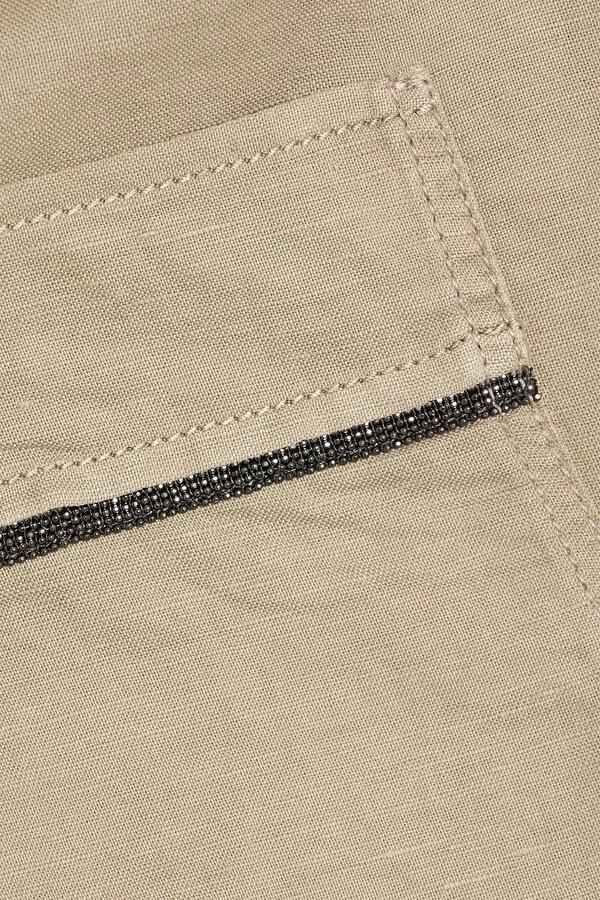 Brunello Cucinelli Bead-embellished Linen And Cotton-blend Shirt - Sand