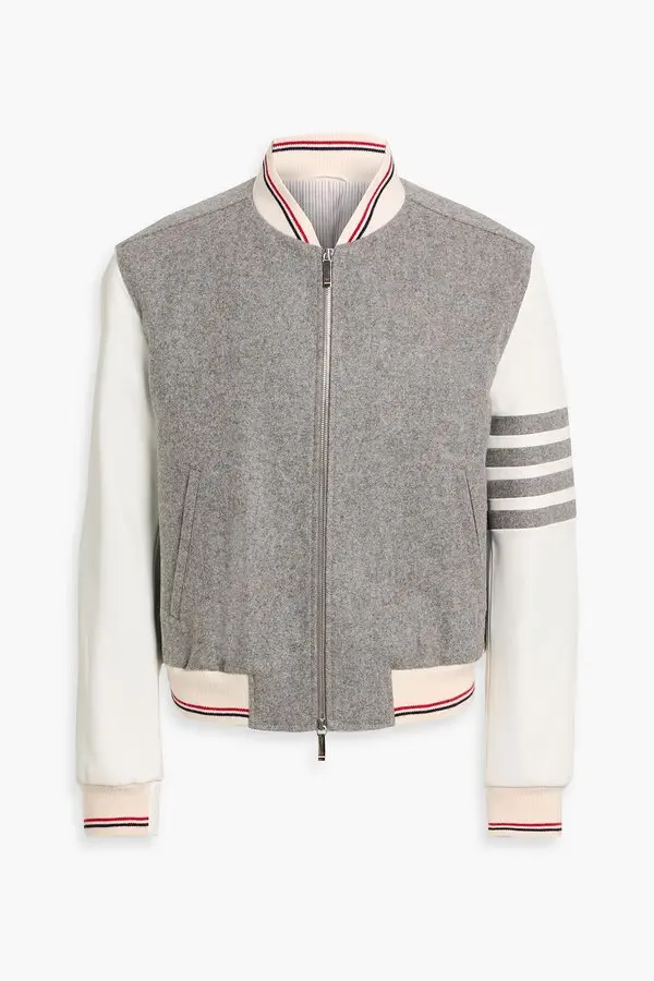 Thom Browne Striped Leather And Wool Bomber Jacket