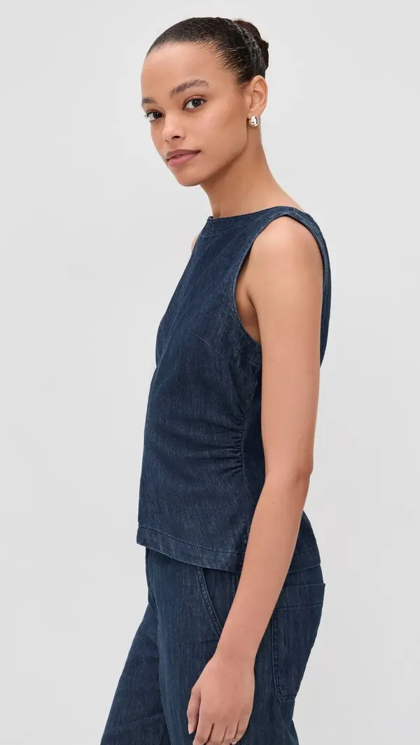 Madewell Denim Ruched Boat Neck Shell Top