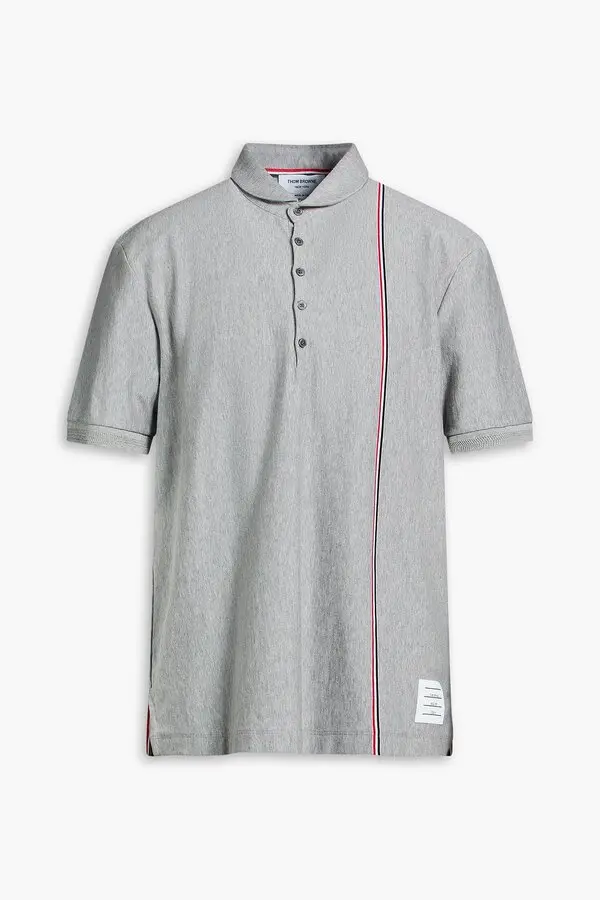 Thom Browne Striped Cottonjersey Polo Shirt - Gray