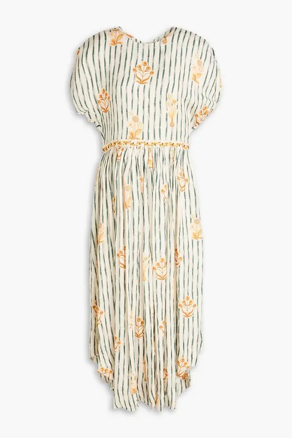 Agua Bendita Aire Herbario Embellished Floral-print Ecovero™-blend Midi Dress - Multicolor