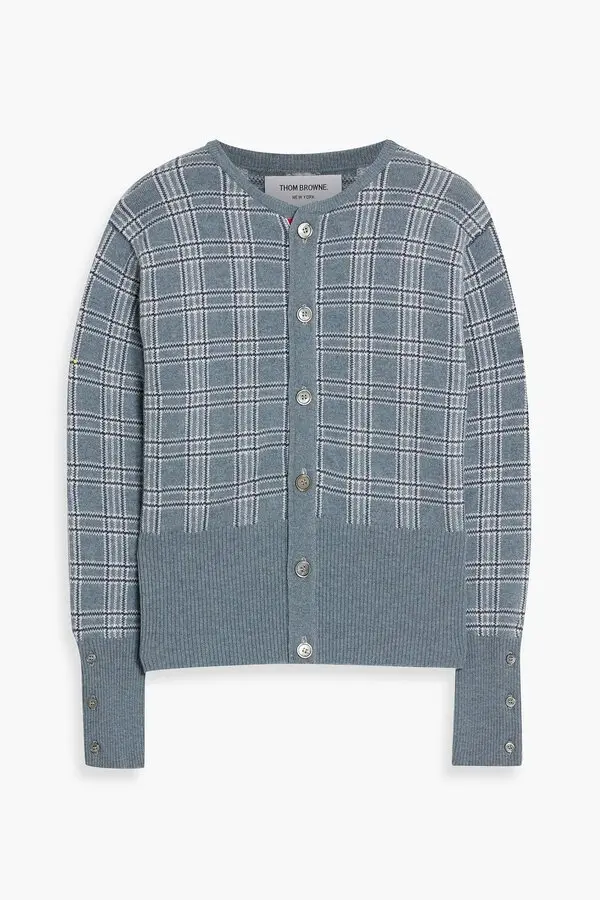 Thom Browne Checked Cashmere Cardigan - Slate Blue