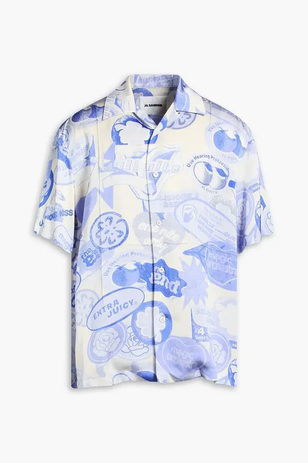 JIL SANDER Printed Crepe De Chine Shirt - Light Blue