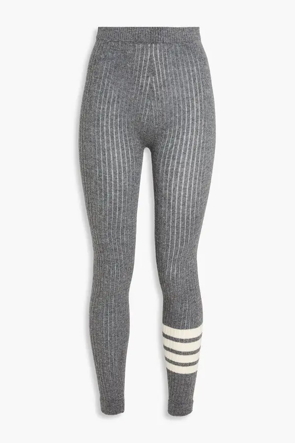 Thom Browne Striped Ribbed Woolblend Leggings