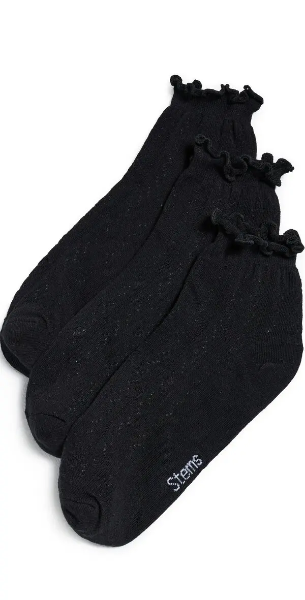 STEMS Pointelle Mid Crew Socks 3 Pack - Black