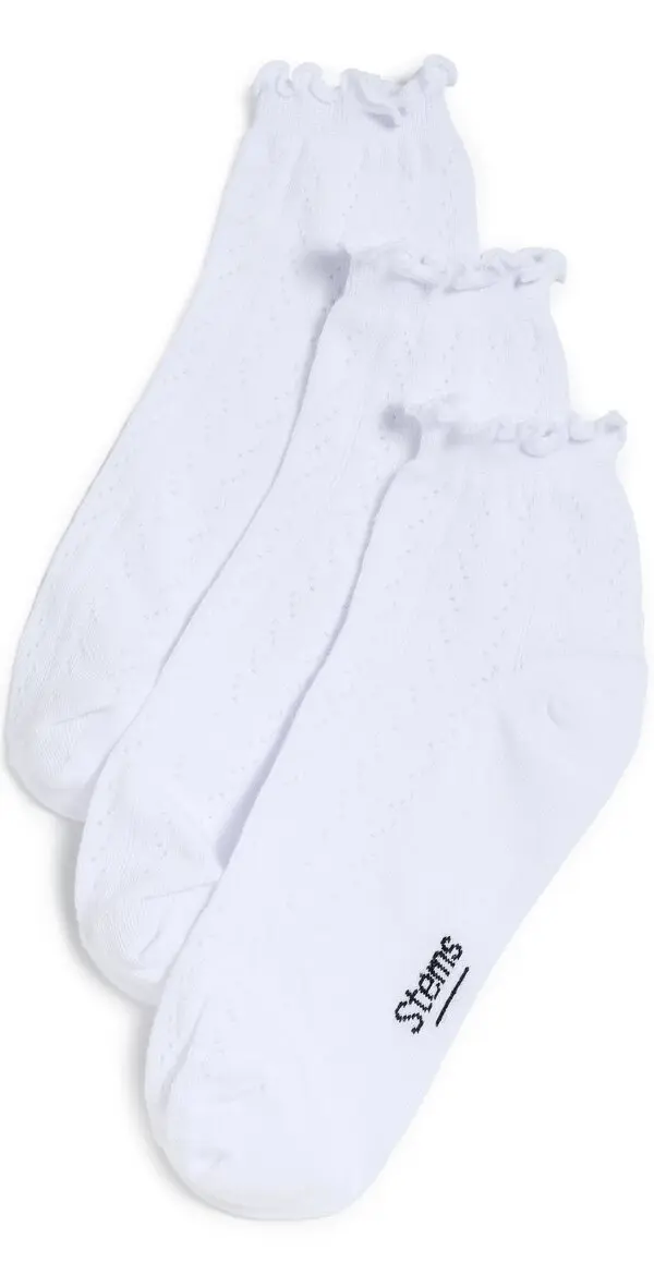 STEMS Pointelle Mid Crew Socks 3 Pack - Ivory