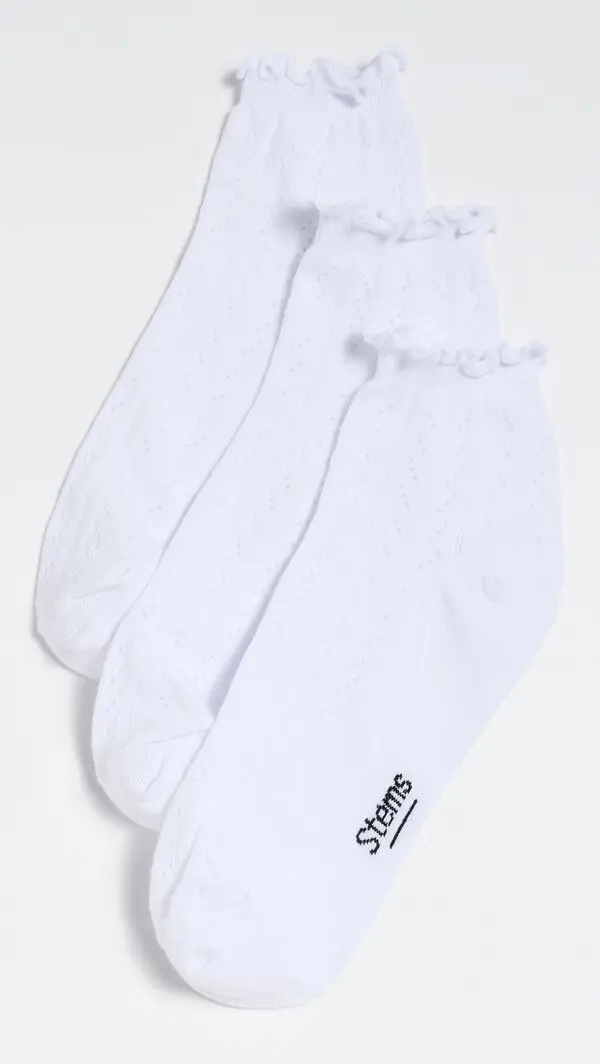 STEMS Pointelle Mid Crew Socks 3 Pack - Ivory