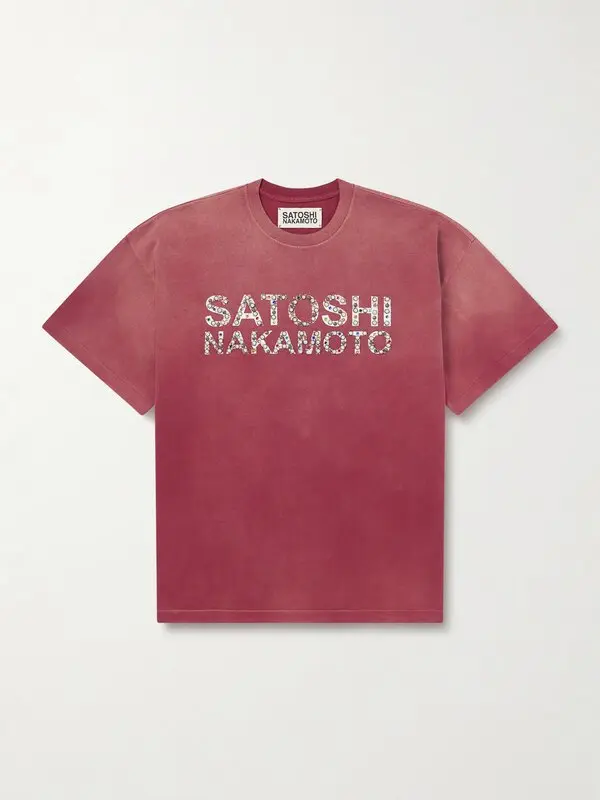 SATOSHI NAKAMOTO Logo-print Embellished Cotton-jersey T-shirt - Red