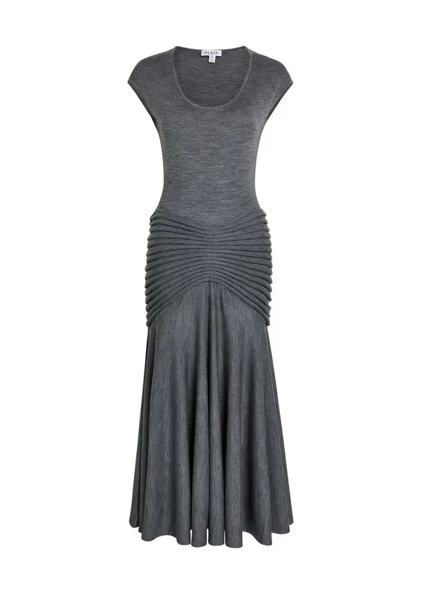 Alaïa Sculpting Ruched Wool Midi Dress