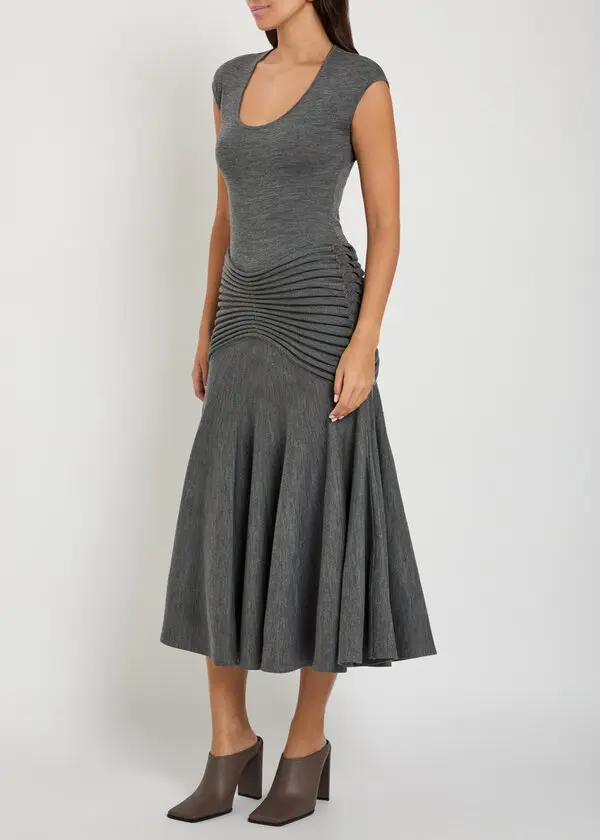 Alaïa Sculpting Ruched Wool Midi Dress