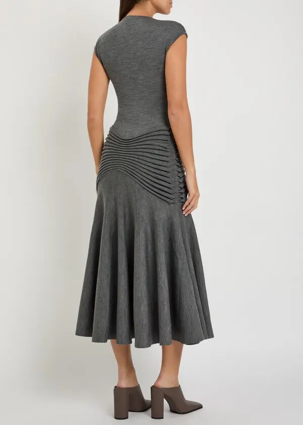 Alaïa Sculpting Ruched Wool Midi Dress