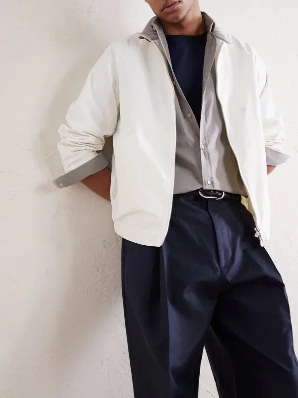 Brunello Cucinelli Tapered Pleated Cotton And Linen-blend Trousers - Blue