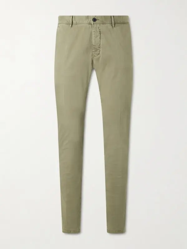 SLOWEAR Slim-fit Tapered Stretch-cotton Gabardine Trousers - Green