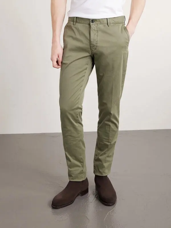 SLOWEAR Slim-fit Tapered Stretch-cotton Gabardine Trousers - Green