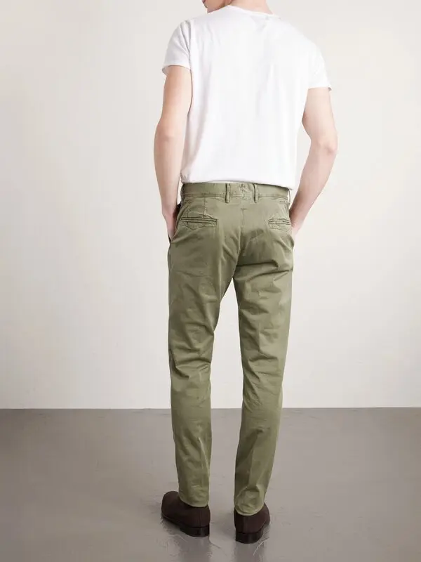 SLOWEAR Slim-fit Tapered Stretch-cotton Gabardine Trousers - Green