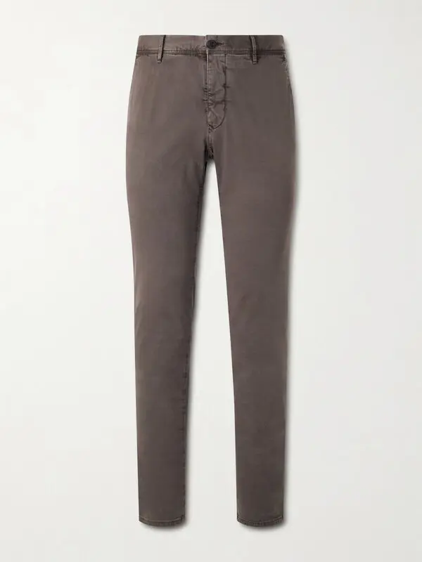 SLOWEAR Slim-fit Tapered Stretch-cotton Gabardine Trousers - Brown