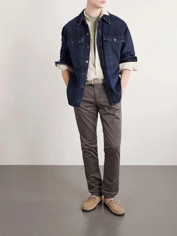 SLOWEAR Slim-fit Tapered Stretch-cotton Gabardine Trousers - Brown