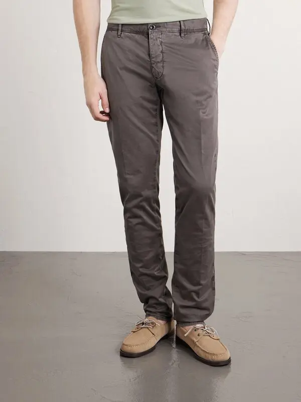 SLOWEAR Slim-fit Tapered Stretch-cotton Gabardine Trousers - Brown