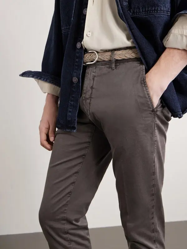 SLOWEAR Slim-fit Tapered Stretch-cotton Gabardine Trousers - Brown