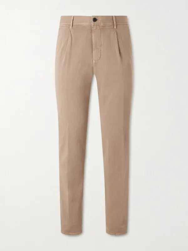 SLOWEAR Tapered Pleated Cotton-blend Gabardine Trousers - Neutrals