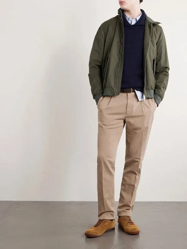 SLOWEAR Tapered Pleated Cotton-blend Gabardine Trousers - Neutrals
