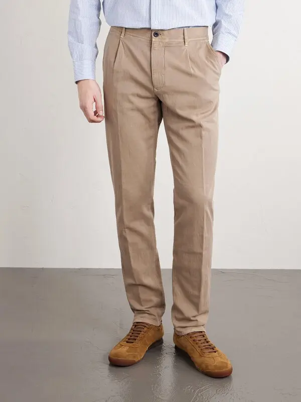 SLOWEAR Tapered Pleated Cotton-blend Gabardine Trousers - Neutrals