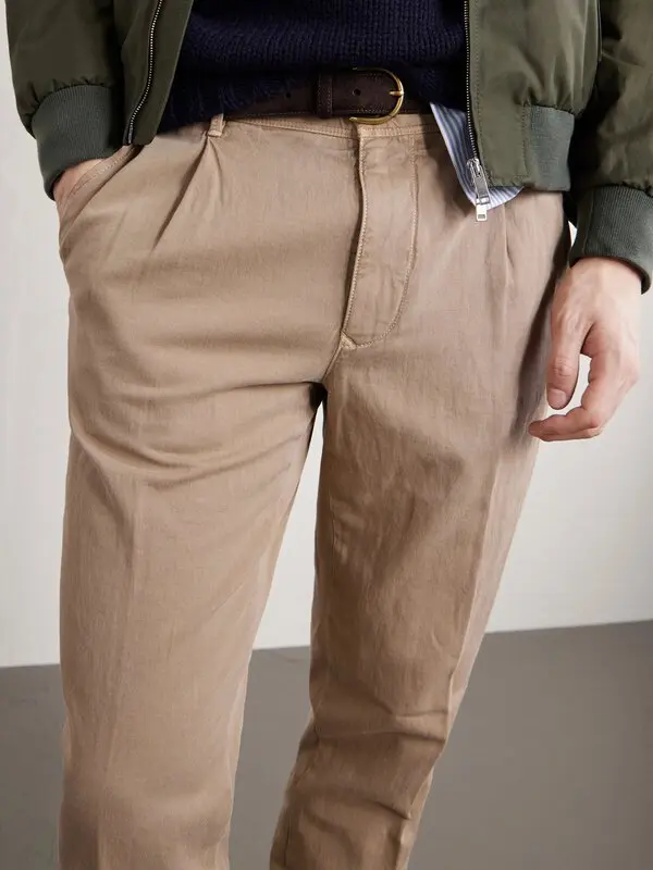SLOWEAR Tapered Pleated Cotton-blend Gabardine Trousers - Neutrals
