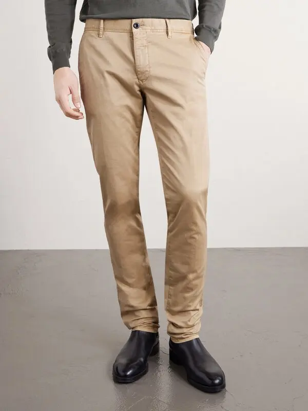 SLOWEAR Slim-fit Tapered Stretch-cotton Gabardine Trousers - Neutrals
