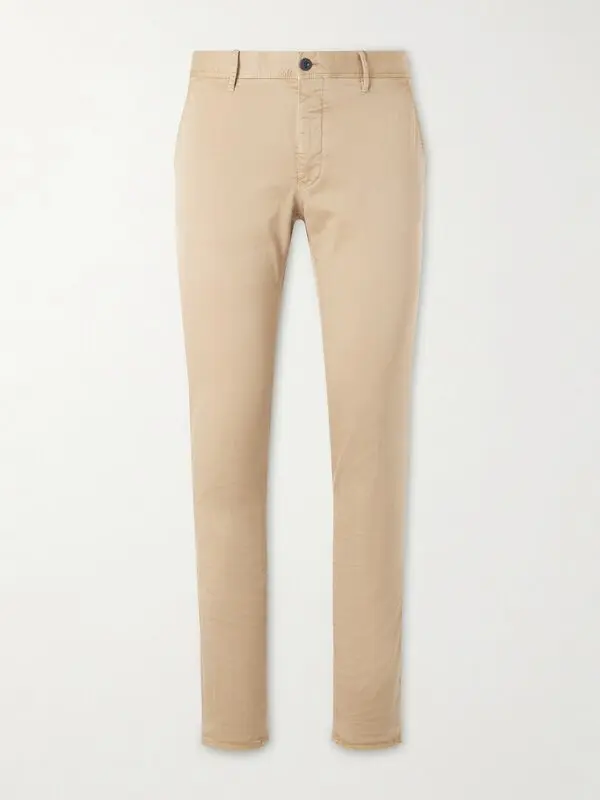 SLOWEAR Slim-fit Tapered Stretch-cotton Gabardine Trousers - Neutrals