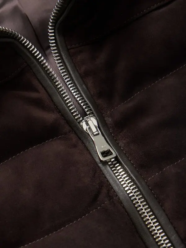 Mr P. Leather-trimmed Padded Quilted Suede Gilet