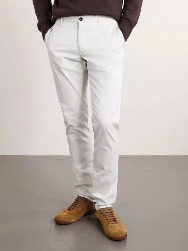 SLOWEAR Slim-fit Tapered Stretch-cotton Gabardine Trousers - Neutrals