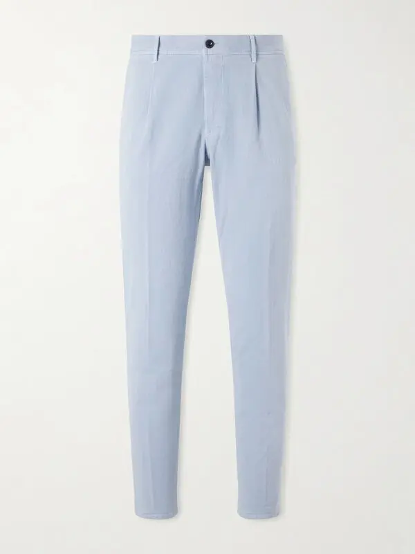 SLOWEAR Tapered Pleated Cotton-blend Gabardine Trousers - Blue