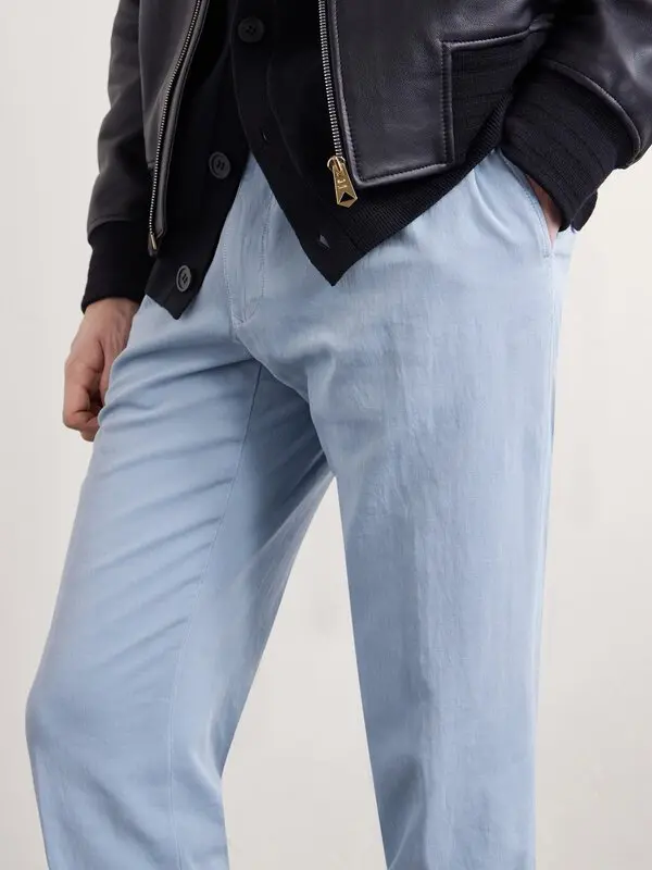 SLOWEAR Tapered Pleated Cotton-blend Gabardine Trousers - Blue