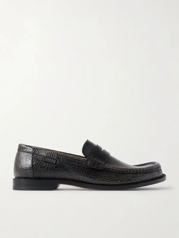 Loewe Campo Cracked-leather Loafers - Black