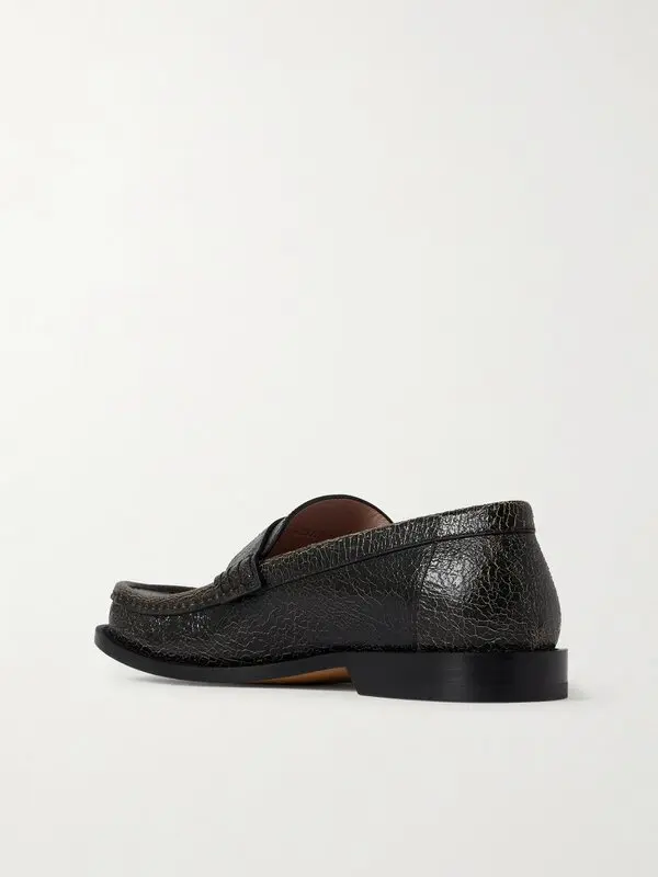 Loewe Campo Cracked-leather Loafers - Black